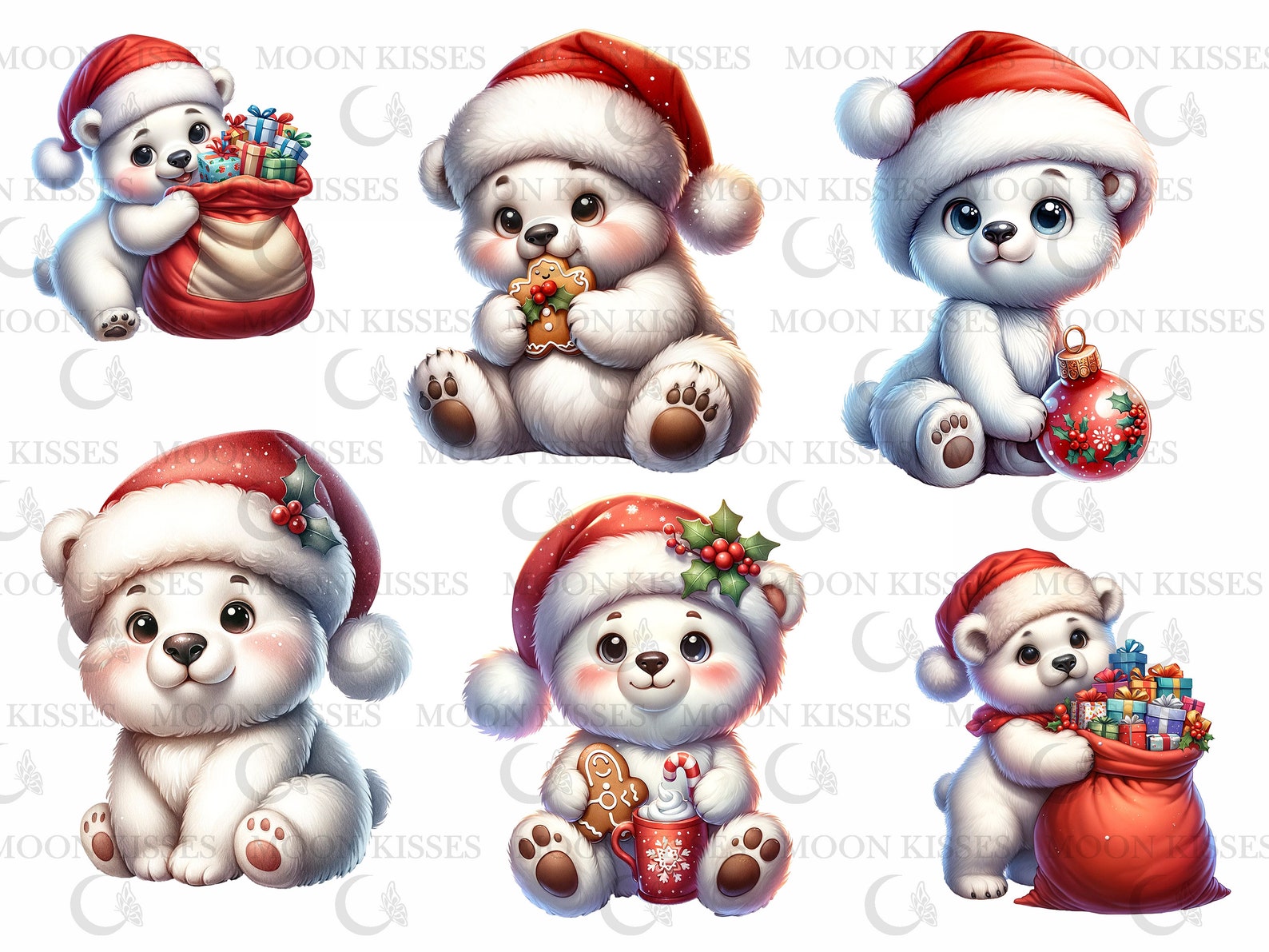 Polar Bear Clipart Christmas Polar Bear PNG Cute Bear Nursery Art Polar ...