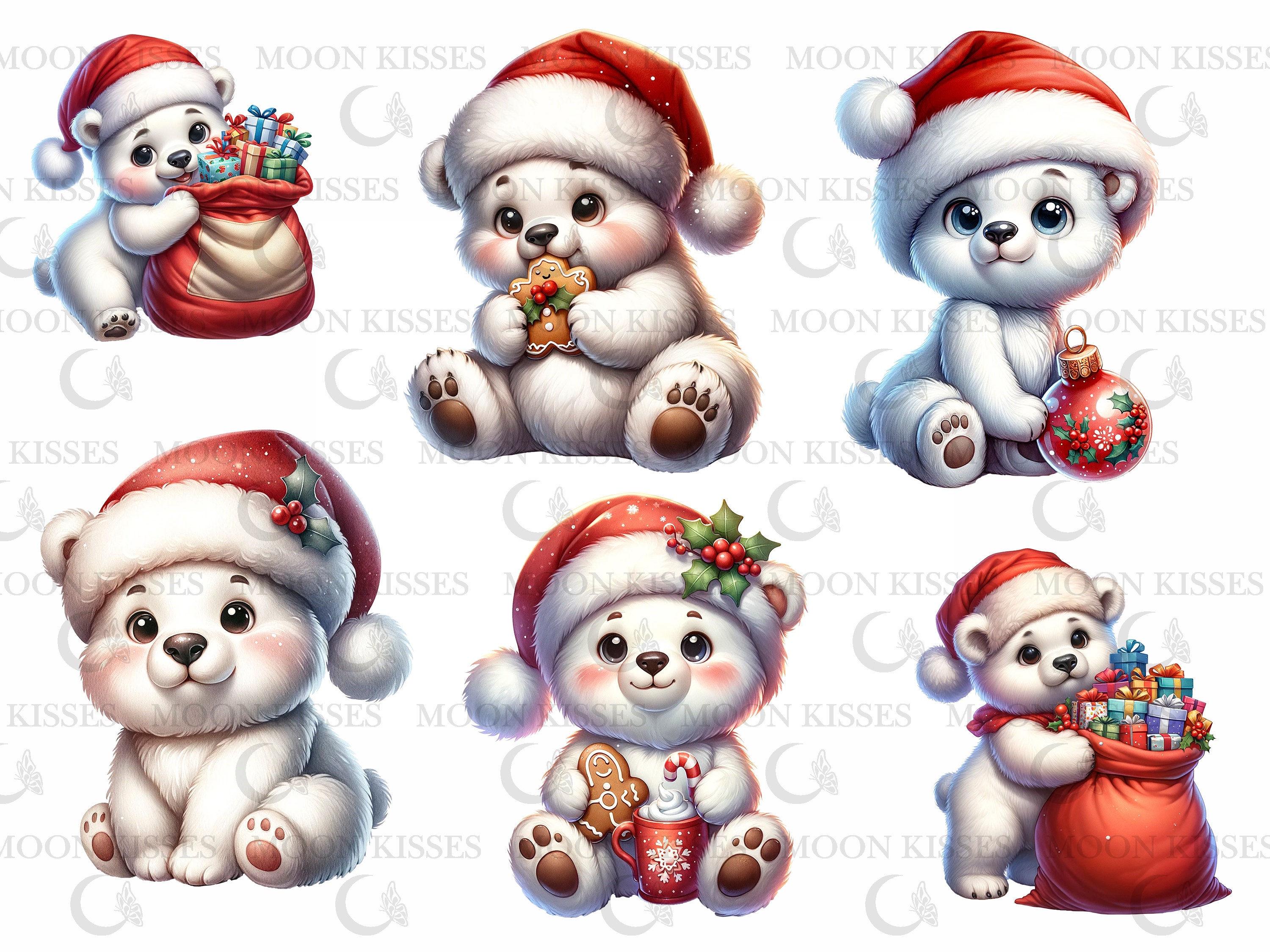 Polar Bear Clipart Christmas Polar Bear PNG Cute Bear Nursery Art Polar ...