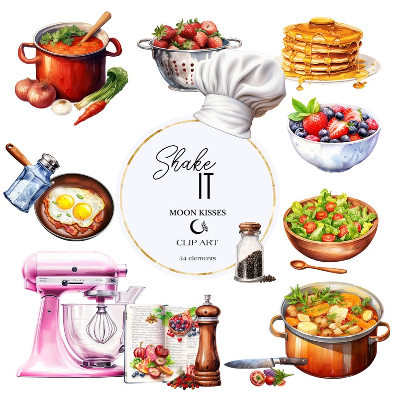 Kitchen Clip Art: Frying Pan Stewpot Knife Spoon Salt and - Etsy