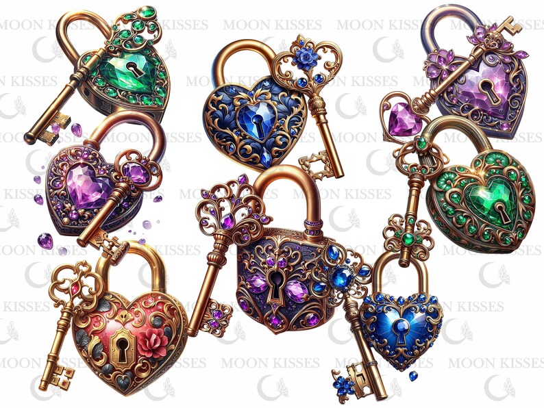 Valentine's Padlock and Keys Clipart Romantic Padlock Keys PNG Love ...