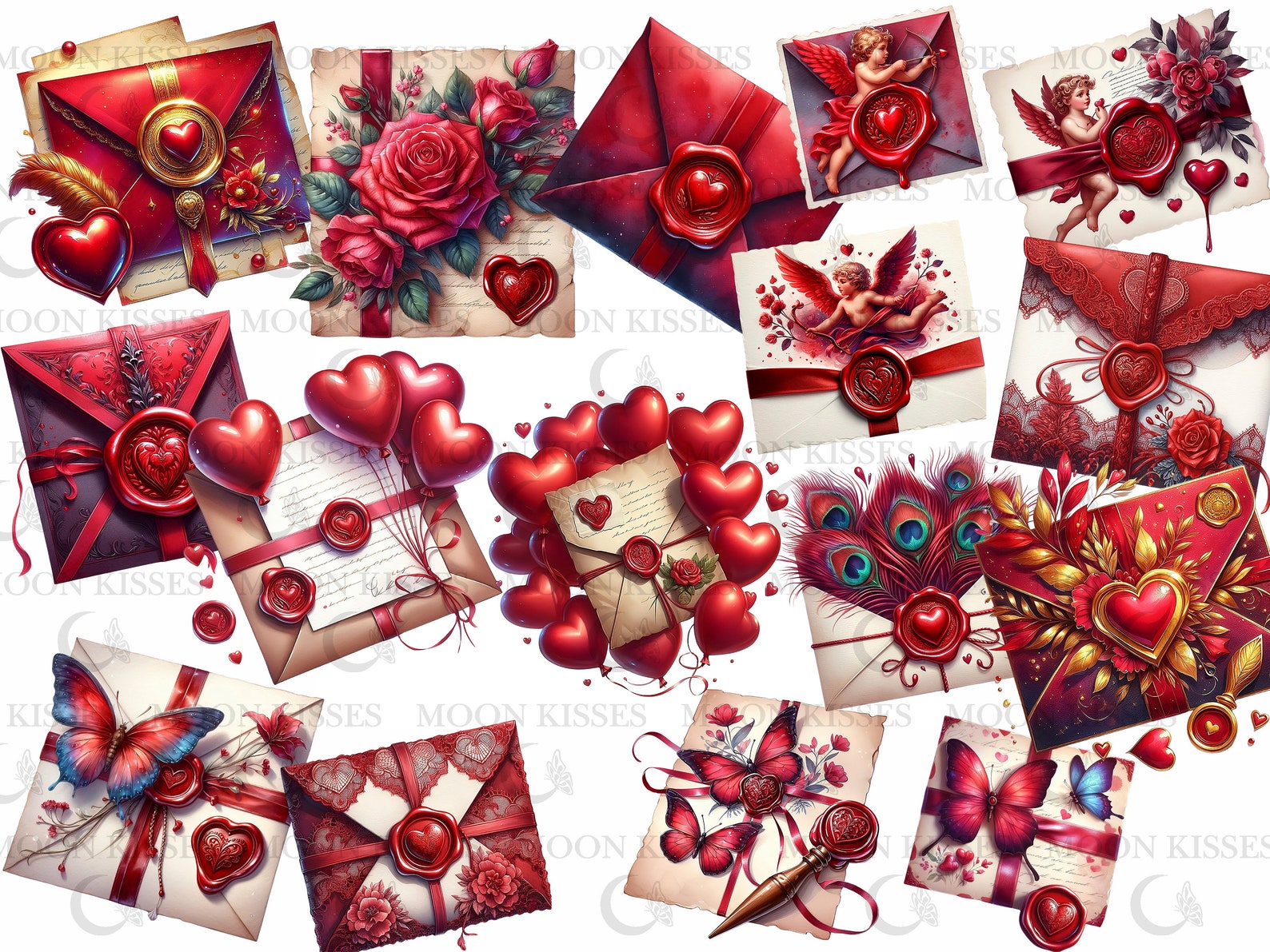 Valentine's Letters Clipart Romantic Mail Clip Art Love-stamped Letters ...