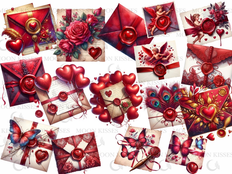 Valentine's Letters Clipart Romantic Mail Clip Art Love-stamped Letters ...