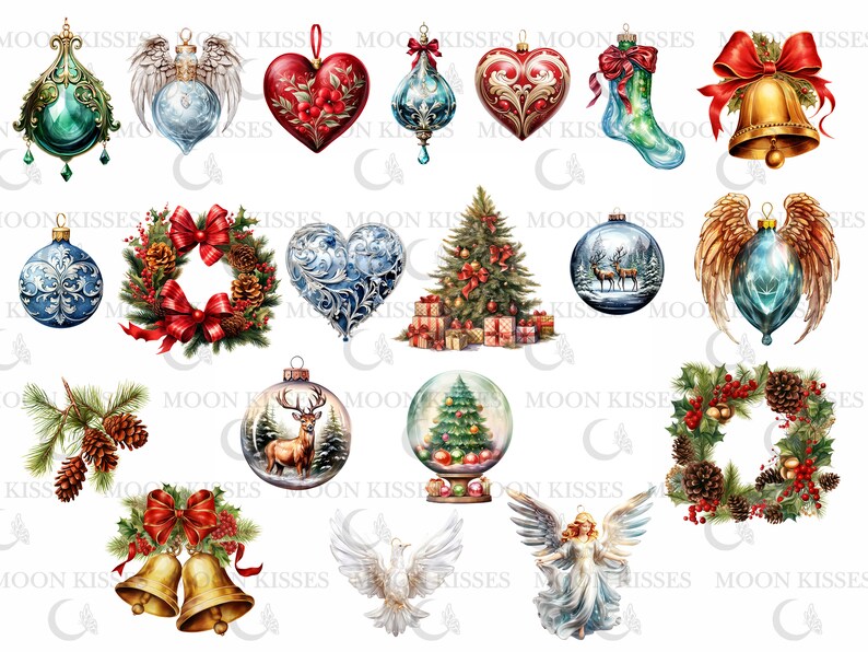 Christmas Ornaments Clip Art, Glass Baubles Clip Art, Festive ...