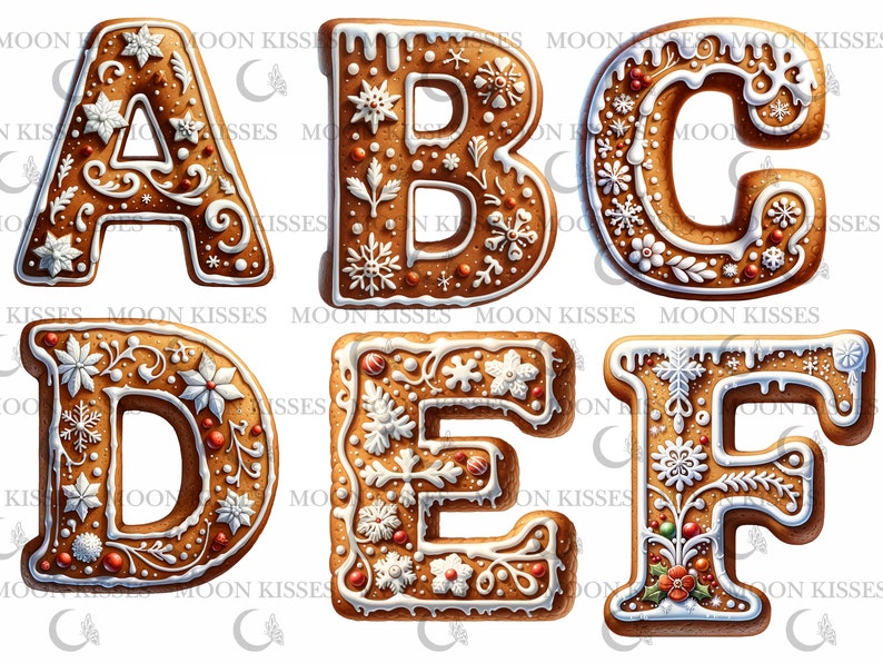 Gingerbread Letters Clipart Cookie Alphabet PNG Christmas Alphabet PNG ...