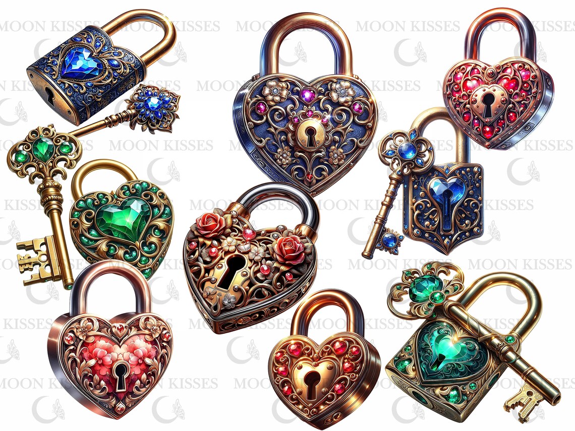 Valentine's Padlock and Keys Clipart Romantic Padlock Keys PNG Love ...