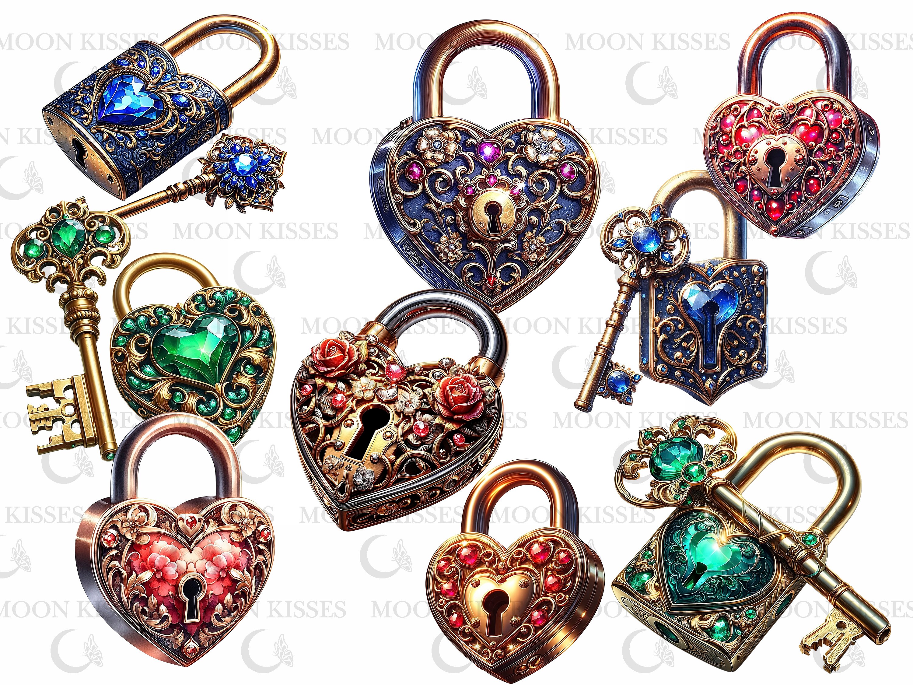 Valentine's Padlock and Keys Clipart Romantic Padlock Keys PNG Love ...
