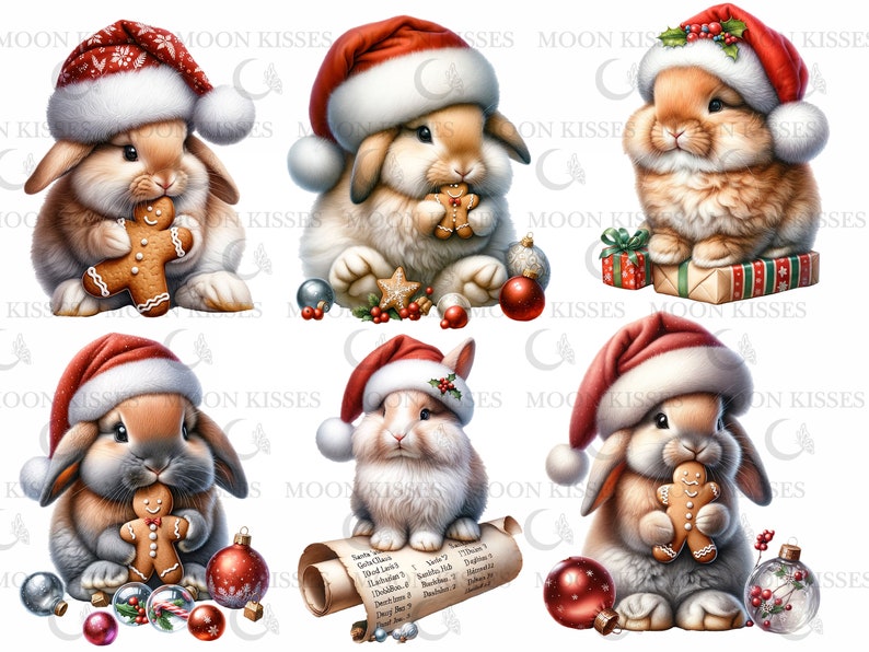 Christmas Bunny Clipart Watercolor Rabbit Illustration Design Cute ...