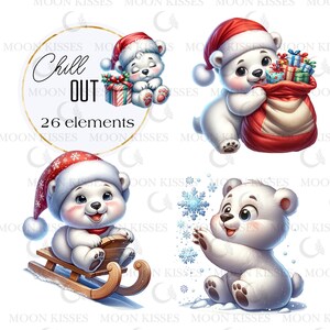 Polar Bear Clipart Christmas Polar Bear PNG Cute Bear - Etsy