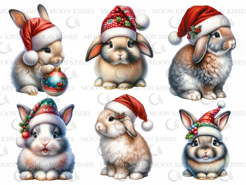 Christmas Bunny Clipart Watercolor Rabbit Illustration Design Cute ...