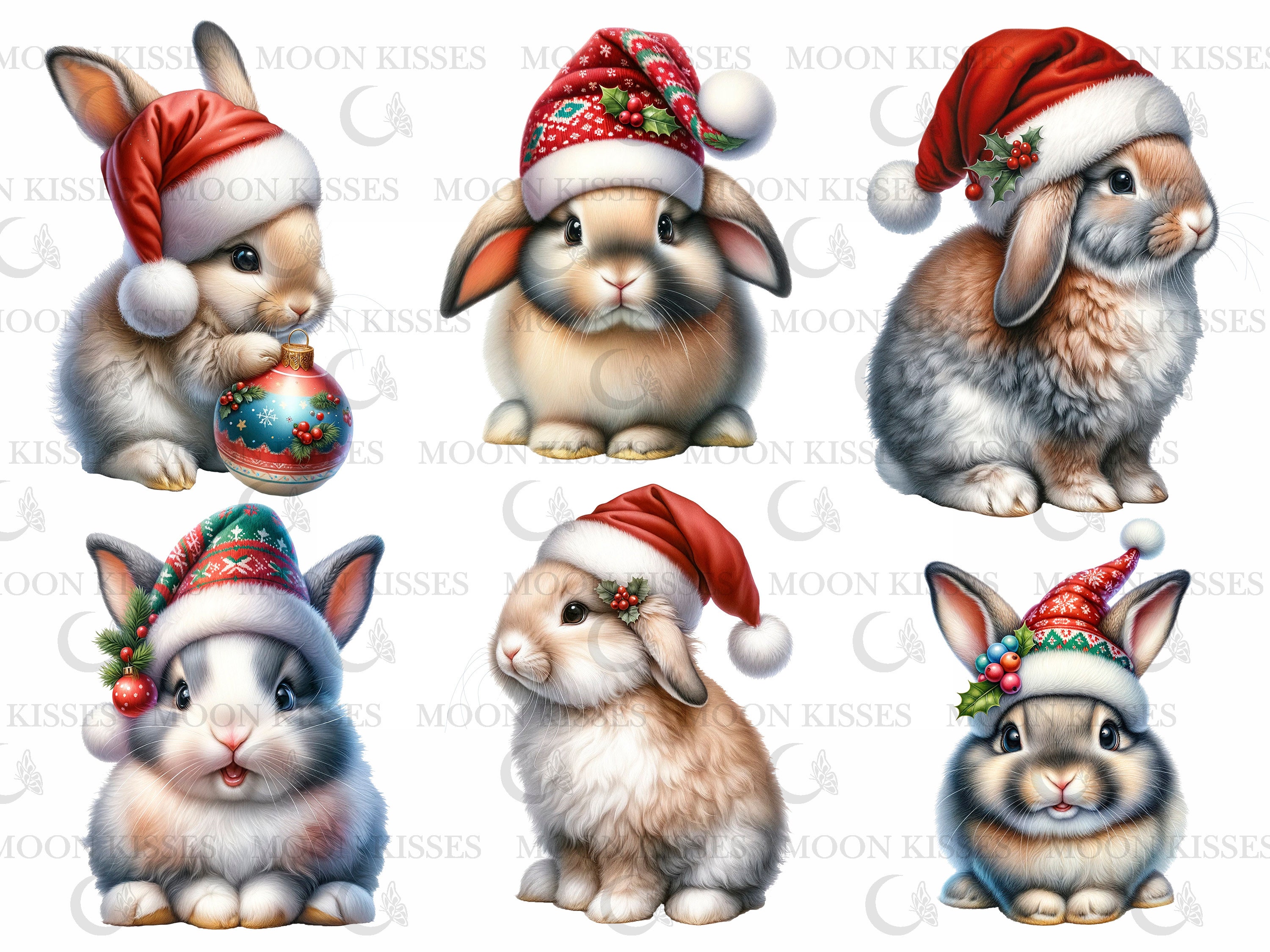 Christmas Bunny Clipart Watercolor Rabbit Illustration Design Cute ...