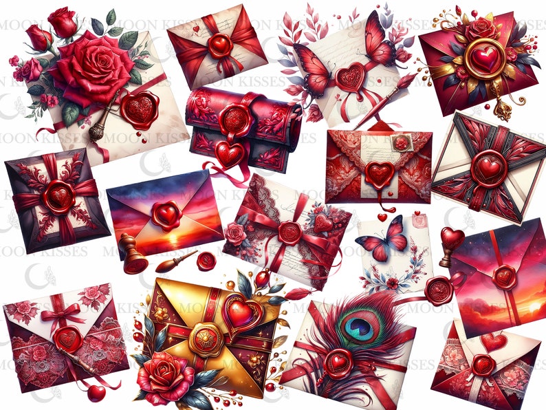 Valentine's Letters Clipart Romantic Mail Clip Art Love-stamped Letters ...