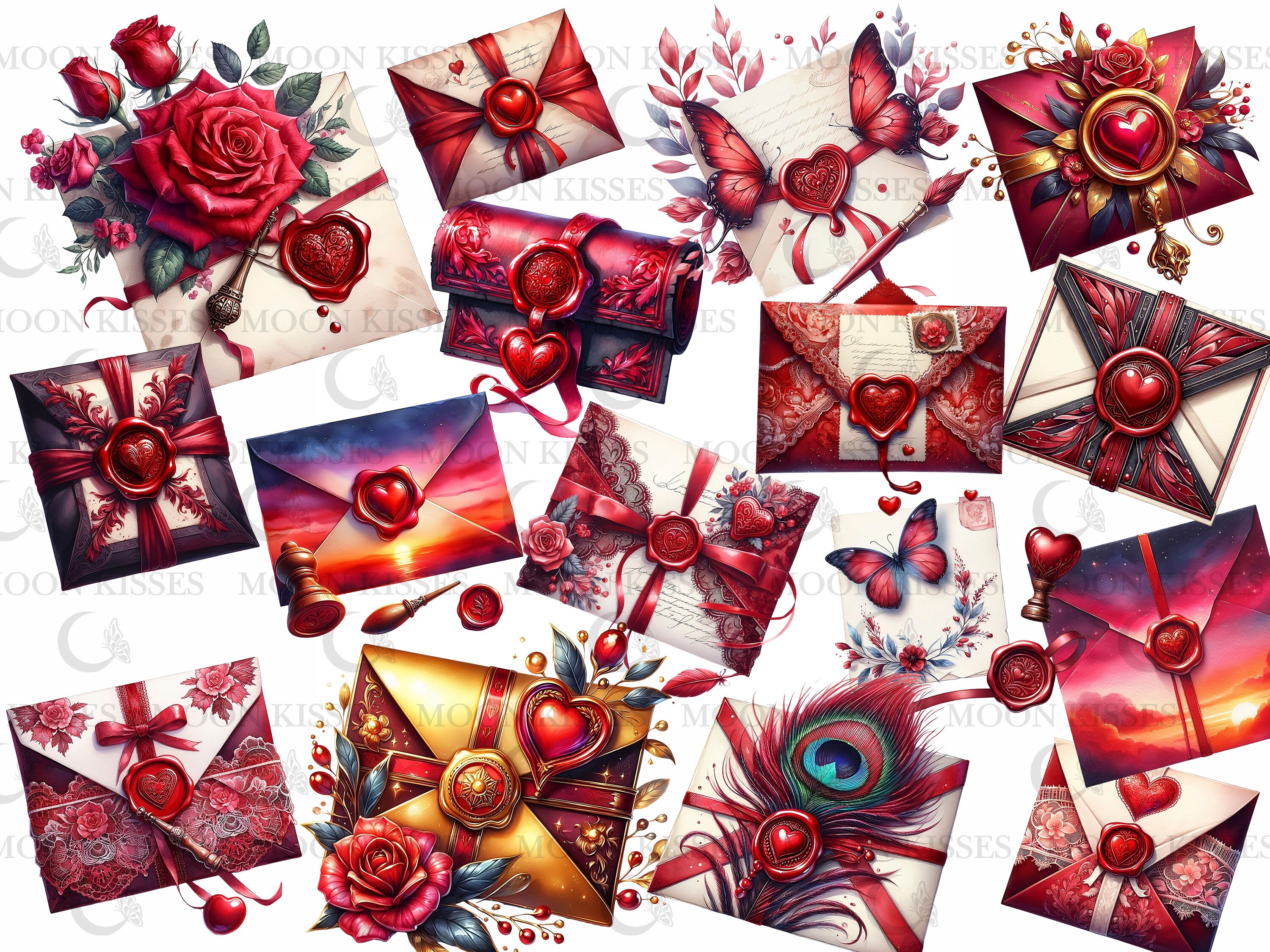 Valentine's Letters Clipart Romantic Mail Clip Art Love-stamped Letters ...