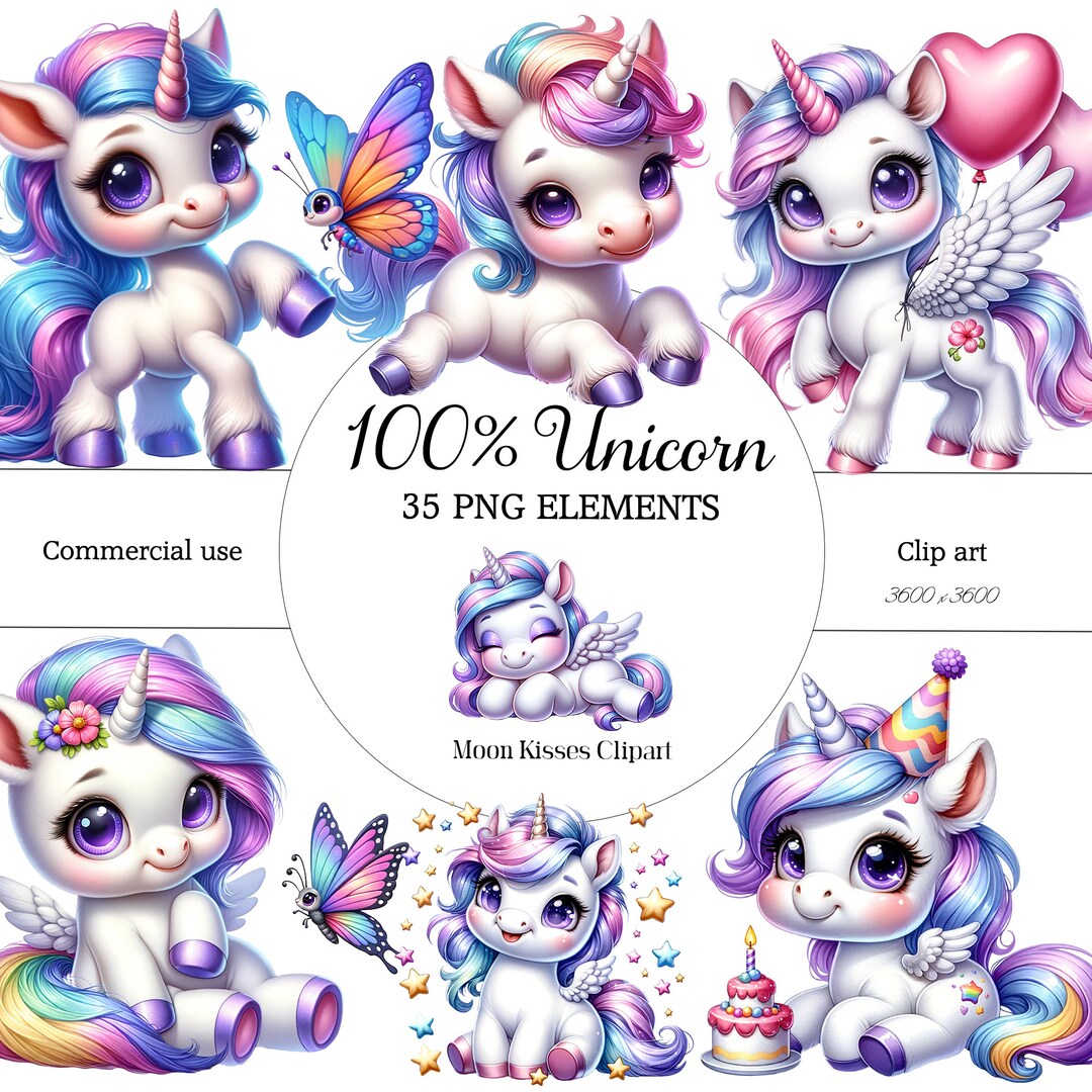 Cute Unicorn Clipart Bundle, Watercolor Unicorns Clip Art, Rainbow ...