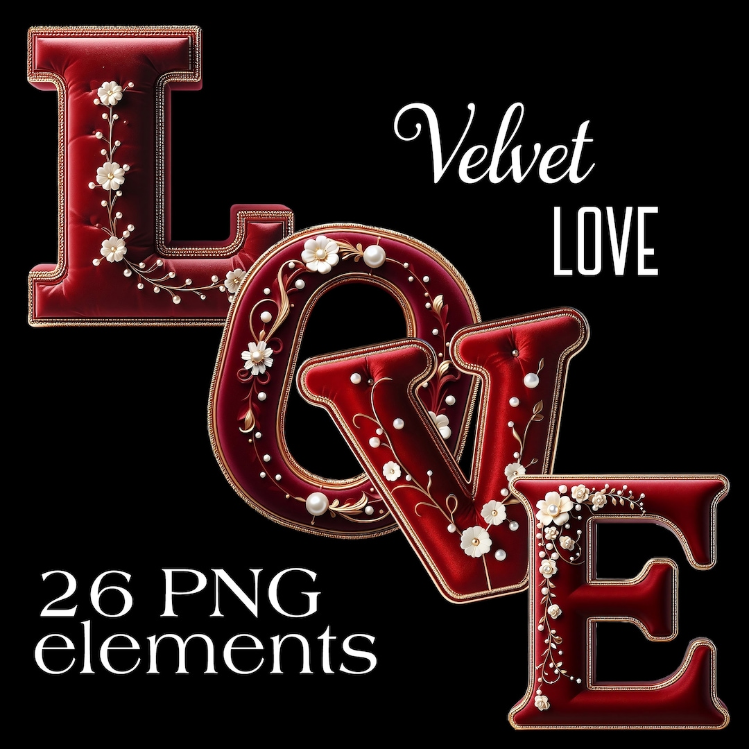 Valentine's Day Alphabet Clipart Velvet Alphabet Clip Art Valentines ...