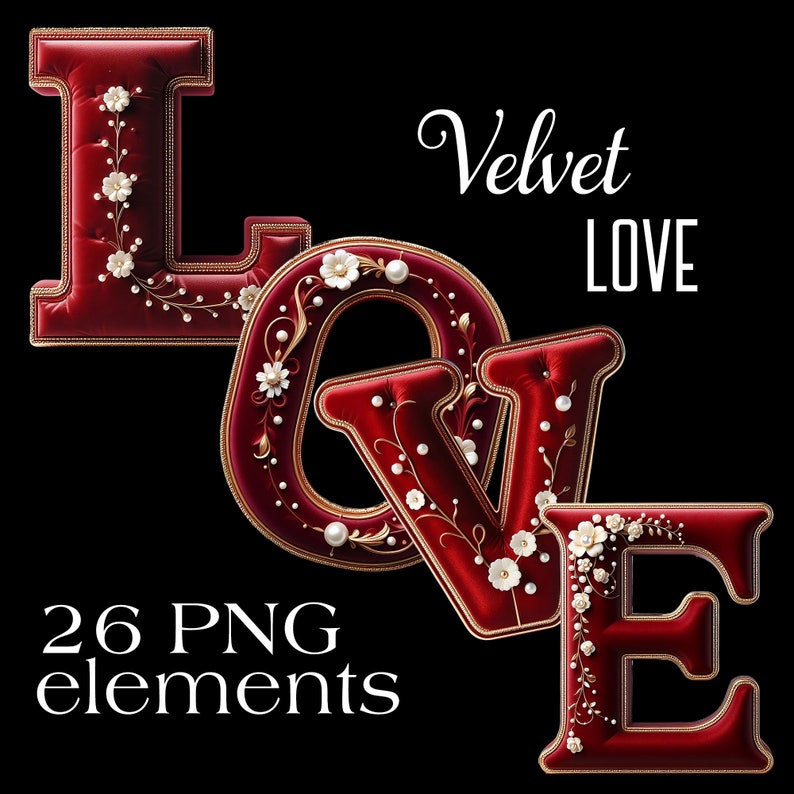 Valentine's Day Alphabet Clipart Velvet Alphabet Clip Art Valentines ...