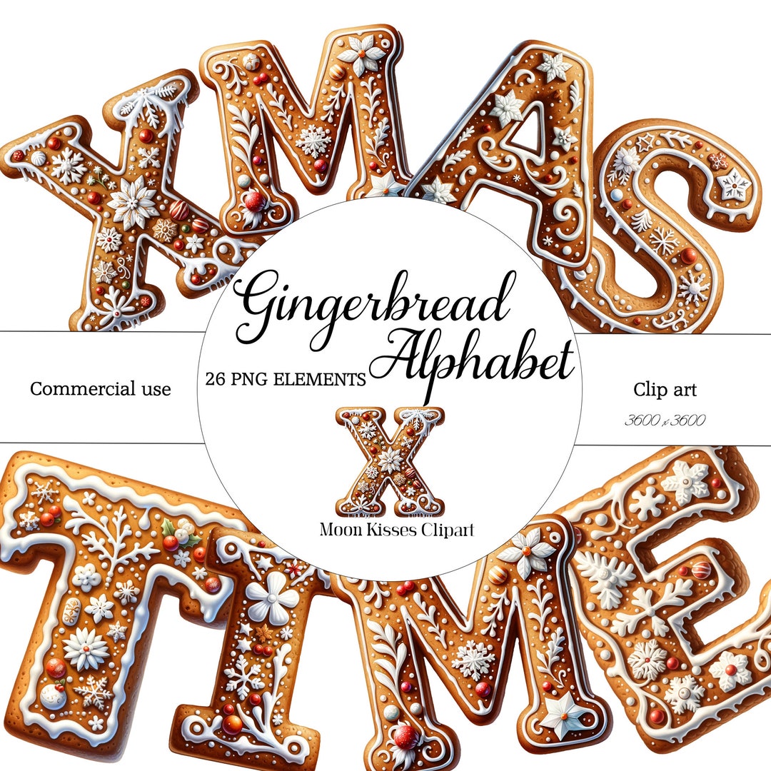 Gingerbread Letters Clipart Cookie Alphabet PNG Christmas Alphabet PNG ...