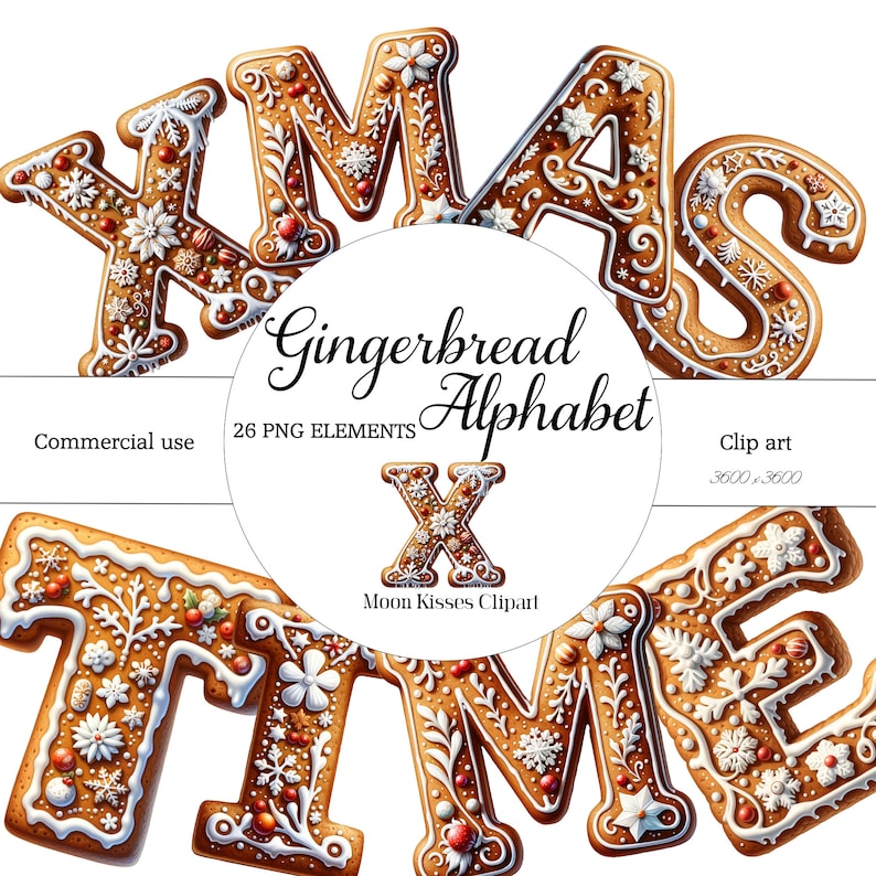 Gingerbread Letters Clipart Cookie Alphabet PNG Christmas Alphabet PNG ...