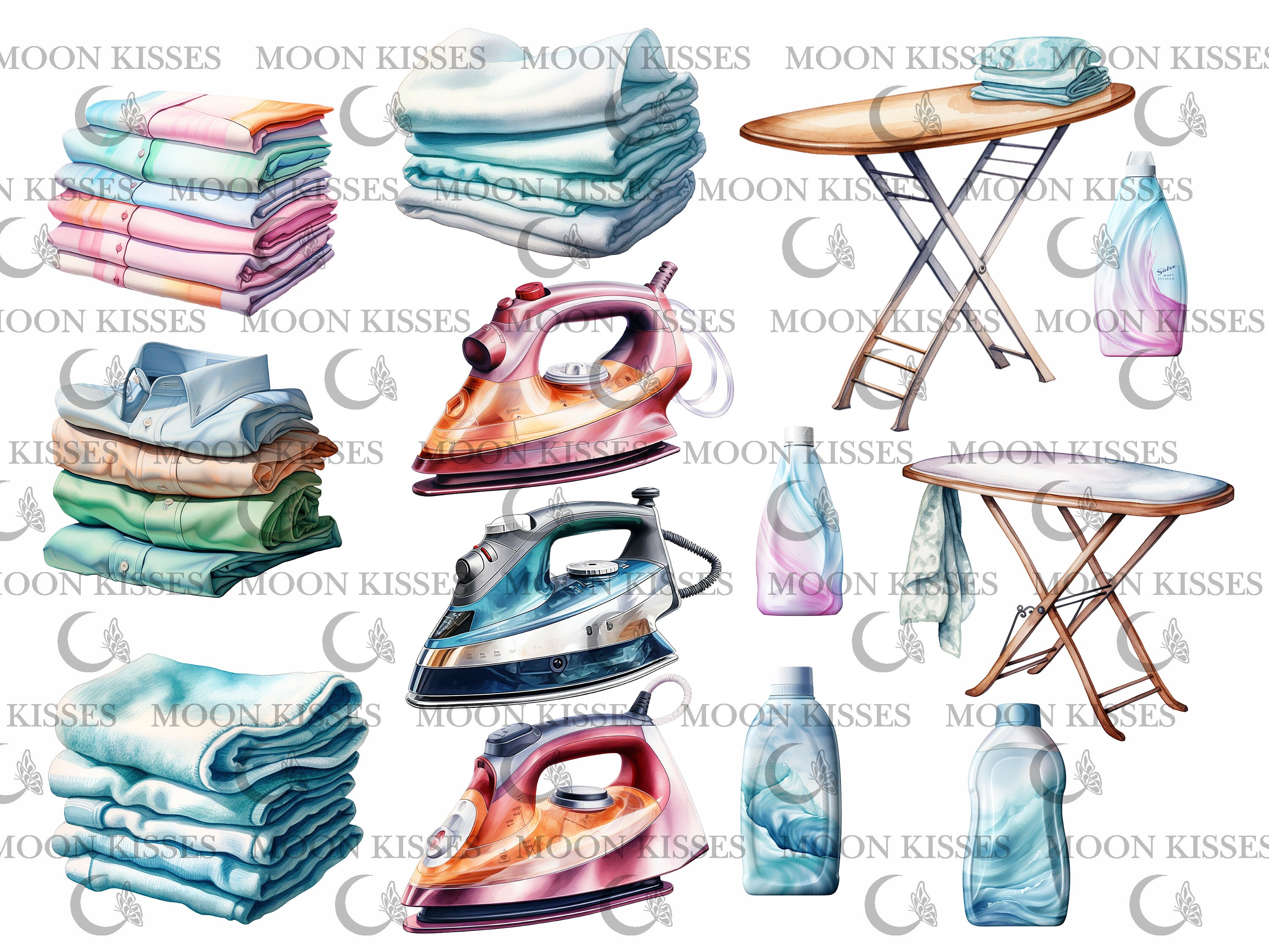 Laundry Room Watercolor Clip Art: Washing Machine, Ironing Board ...