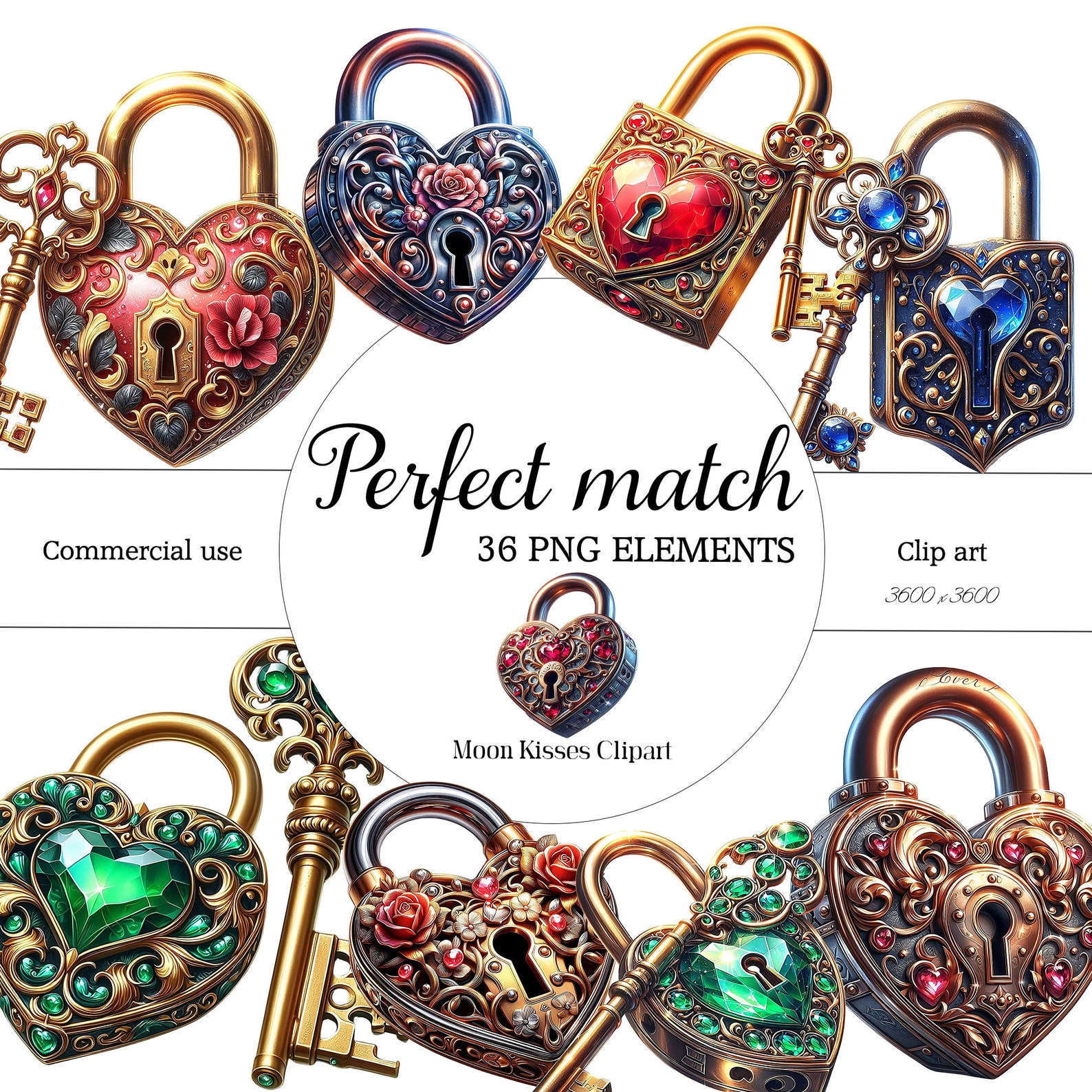 Valentine's Padlock and Keys Clipart Romantic Padlock Keys PNG Love ...