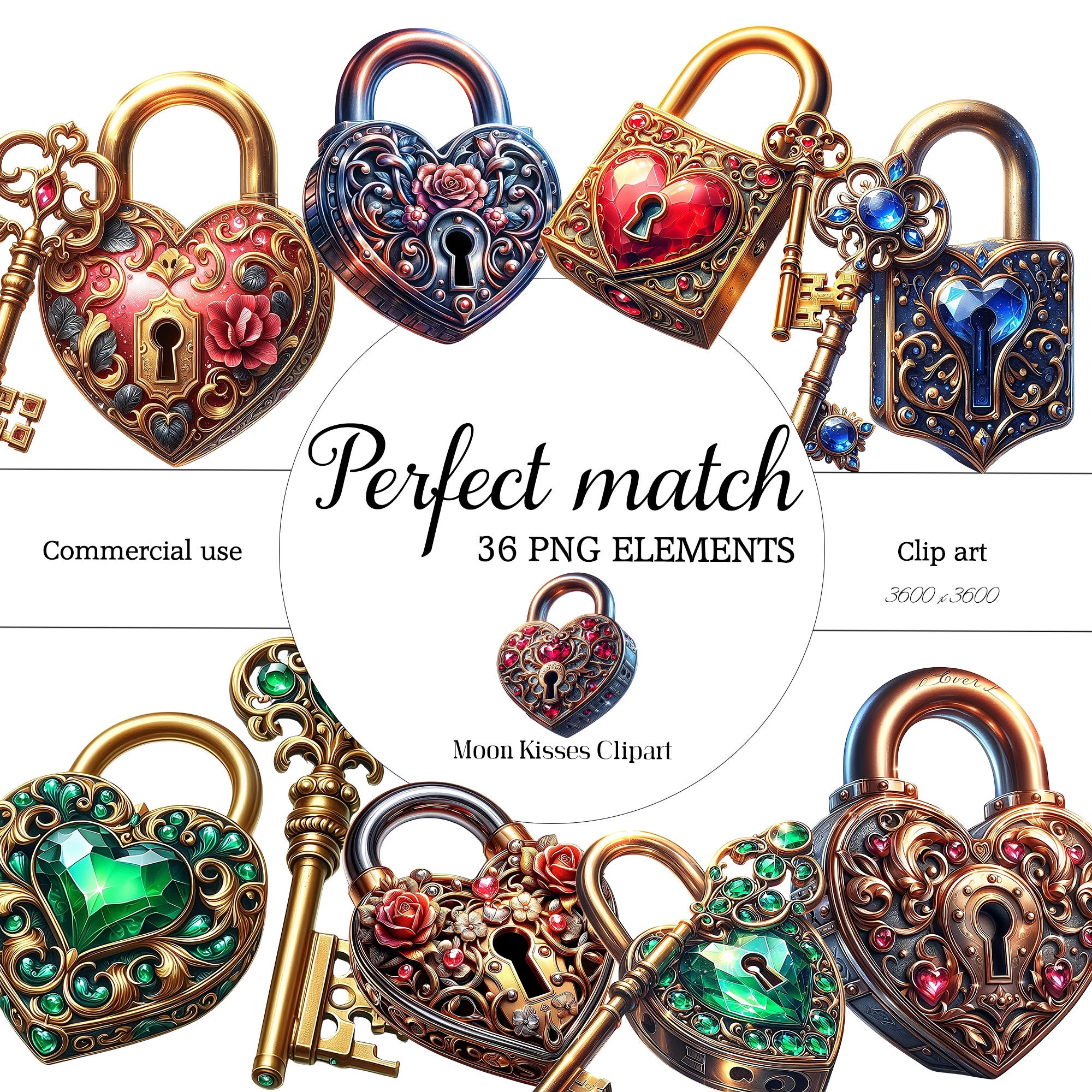 Valentine's Padlock and Keys Clipart Romantic Padlock Keys PNG Love ...