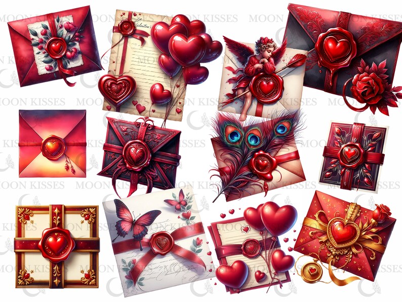 Valentine's Letters Clipart Romantic Mail Clip Art Love-stamped Letters ...