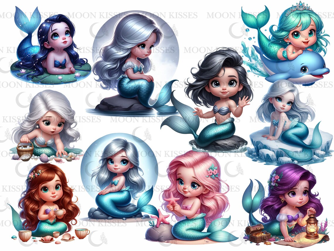 Little Mermaid Clipart, Cute Mermaid PNG, Pink Mermaid, Under the Sea ...