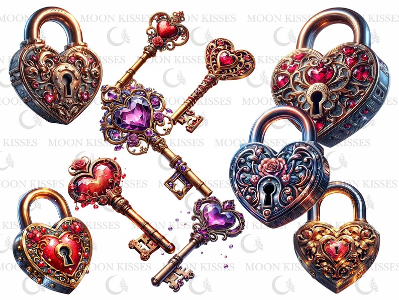 Valentine's Padlock and Keys Clipart Romantic Padlock Keys PNG Love ...