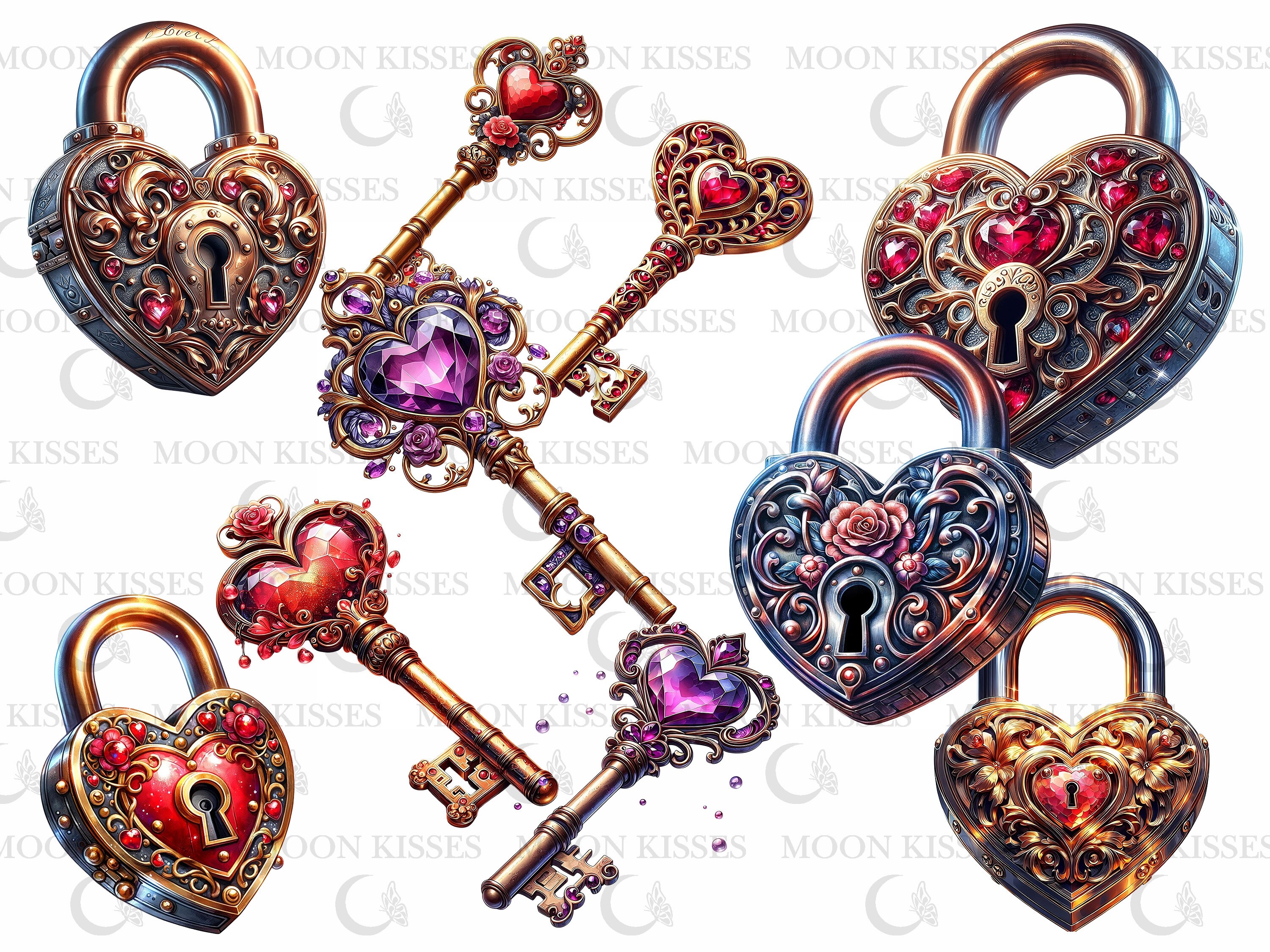 Valentine's Padlock and Keys Clipart Romantic Padlock Keys PNG Love ...