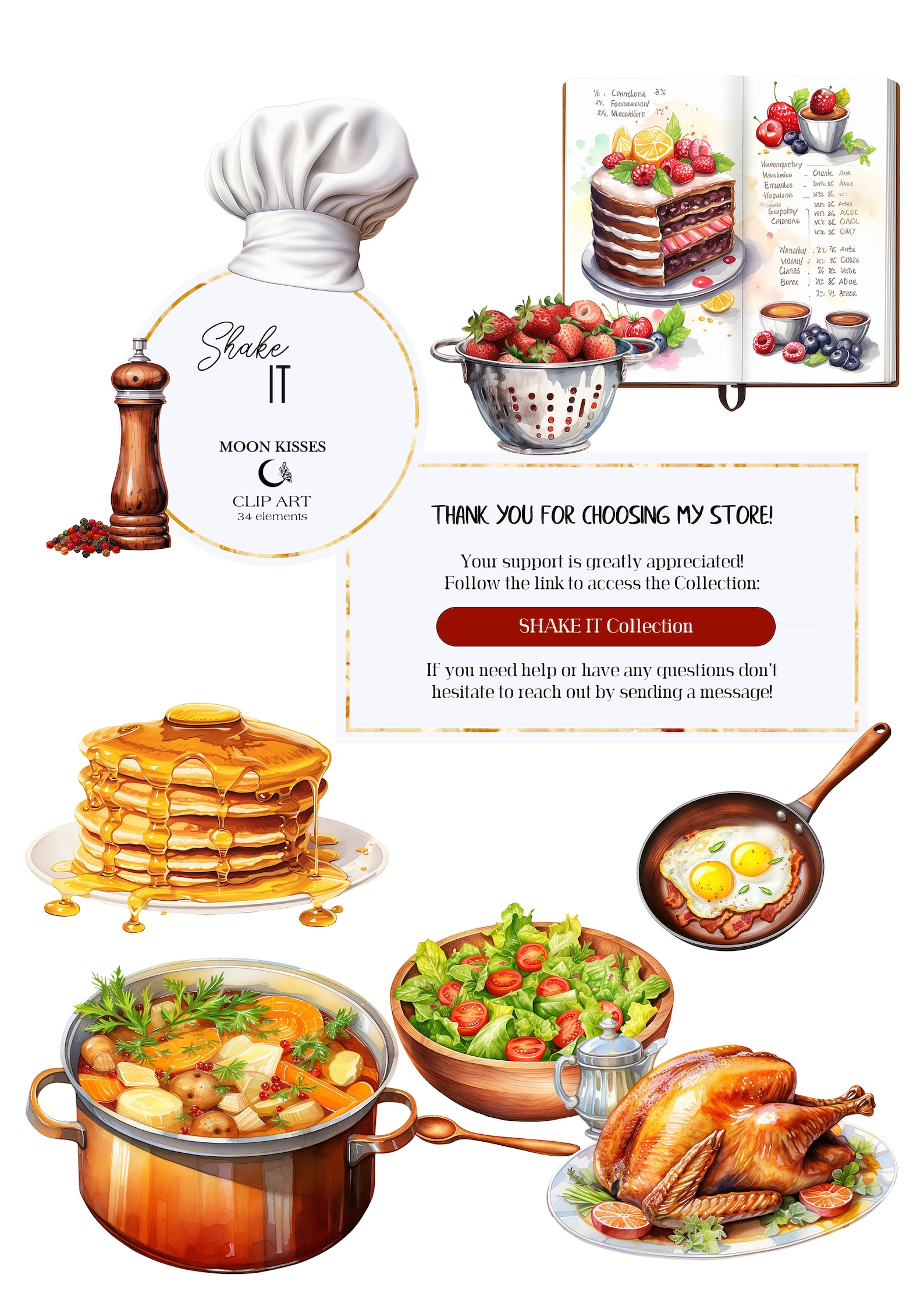 Kitchen Clip Art: Frying Pan Stewpot Knife Spoon Salt and - Etsy