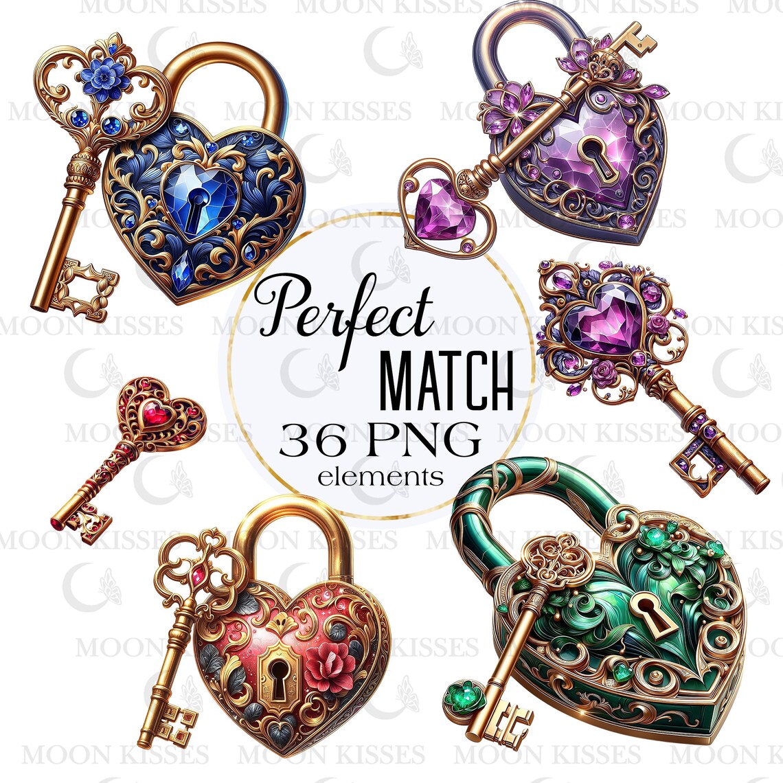 Valentine's Padlock and Keys Clipart Romantic Padlock Keys PNG Love ...