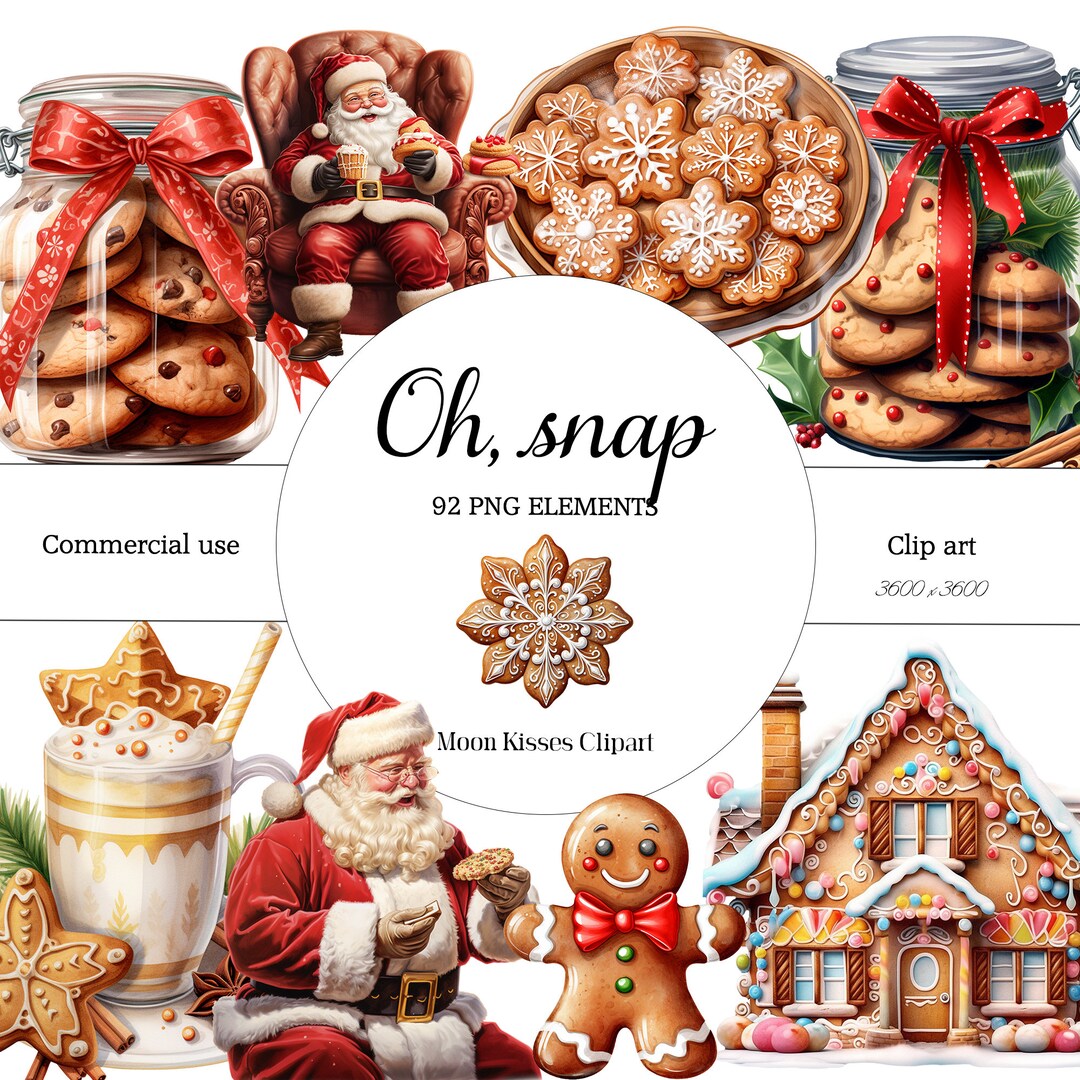 Christmas Clip Art Set: Gingerbread House & Cookies, Cozy Santa Claus ...