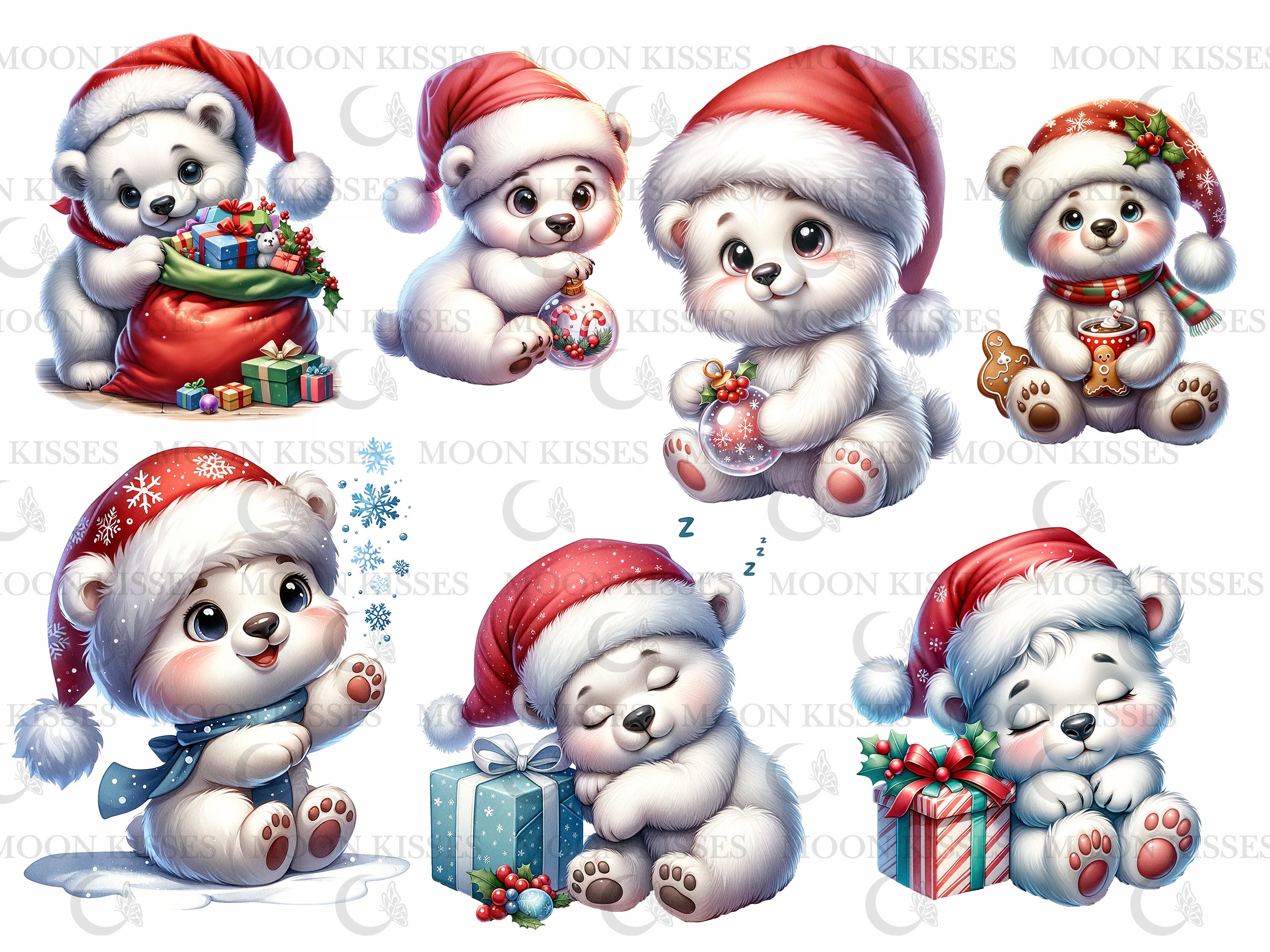 Polar Bear Clipart Christmas Polar Bear PNG Cute Bear Nursery Art Polar ...