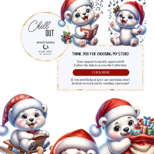 Polar Bear Clipart Christmas Polar Bear PNG Cute Bear - Etsy