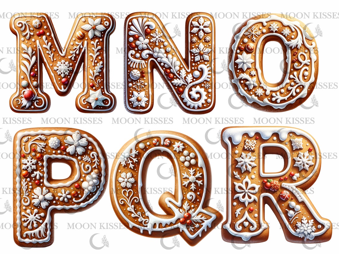 Gingerbread Letters Clipart Cookie Alphabet PNG Christmas Alphabet PNG ...