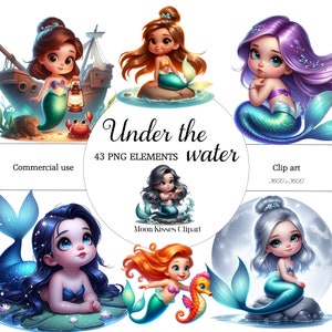 Little Mermaid Clipart, Cute Mermaid PNG, Pink Mermaid, Under the Sea ...