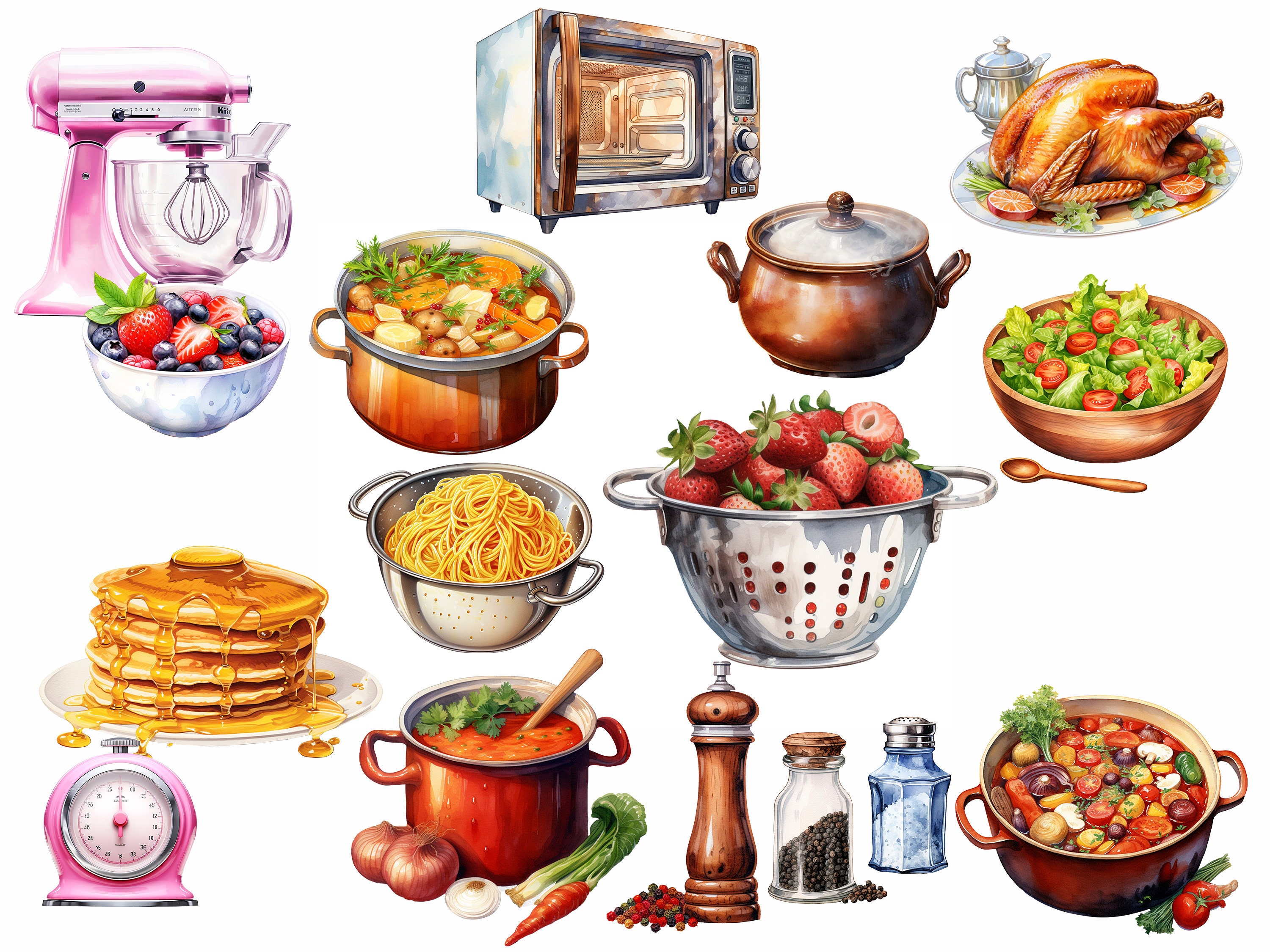 Kitchen Clip Art: Frying Pan Stewpot Knife Spoon Salt and - Etsy