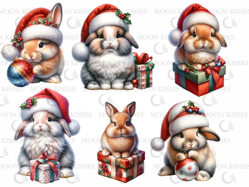 Christmas Bunny Clipart Watercolor Rabbit Illustration Design Cute ...
