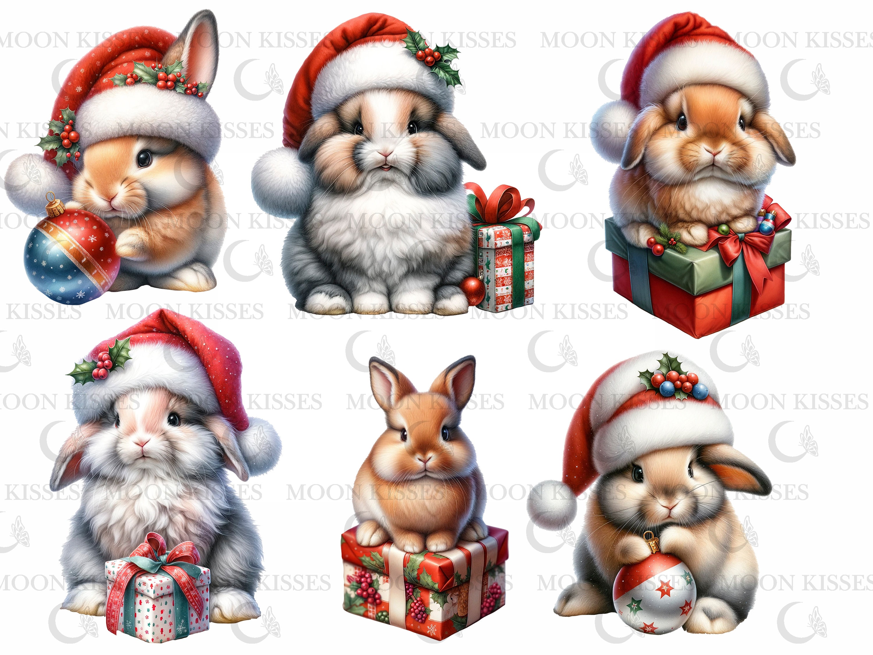 Christmas Bunny Clipart Watercolor Rabbit Illustration Design Cute ...