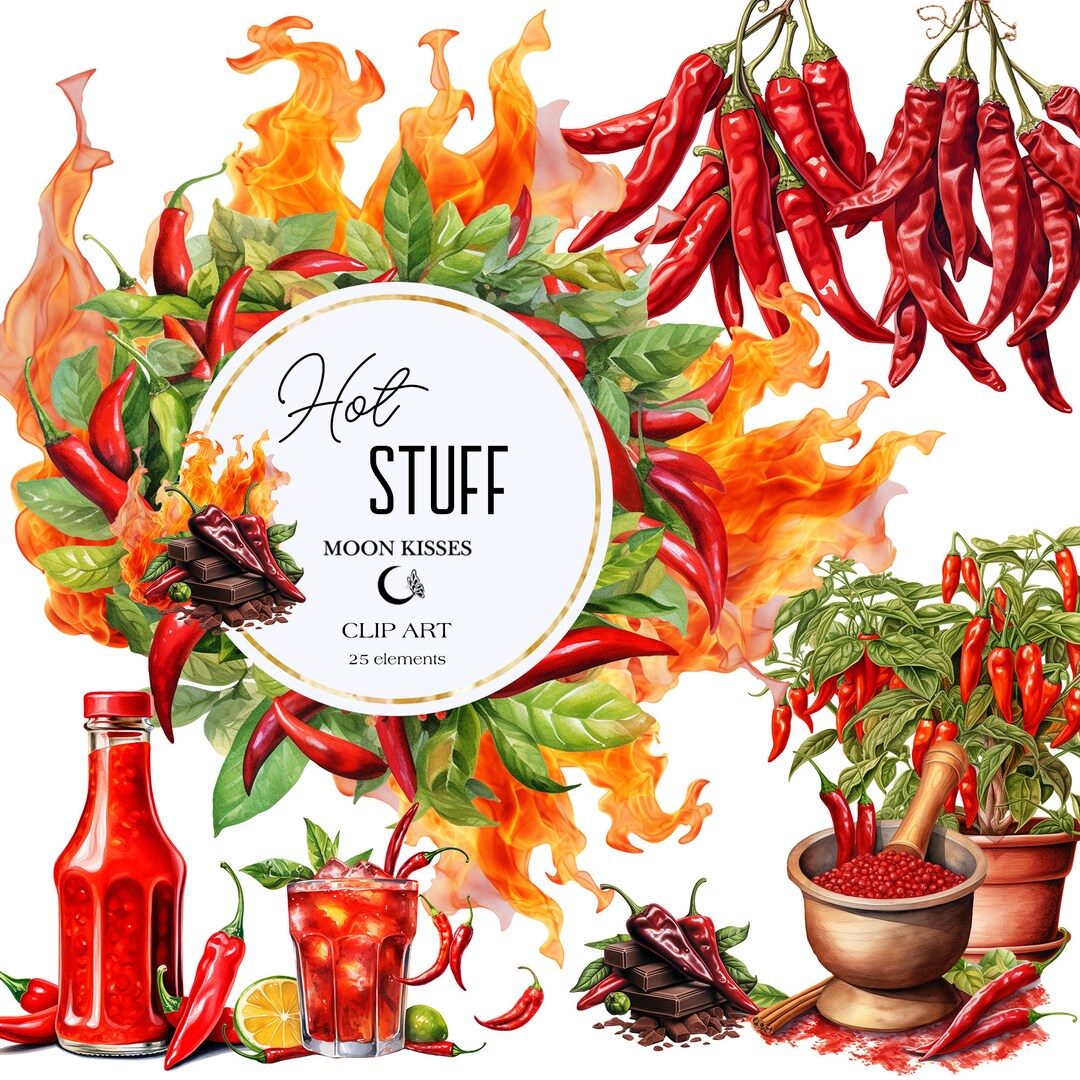Hot Chilli Peppers Clip Art Spicy Food PNG Jalapeno Watercolor ...