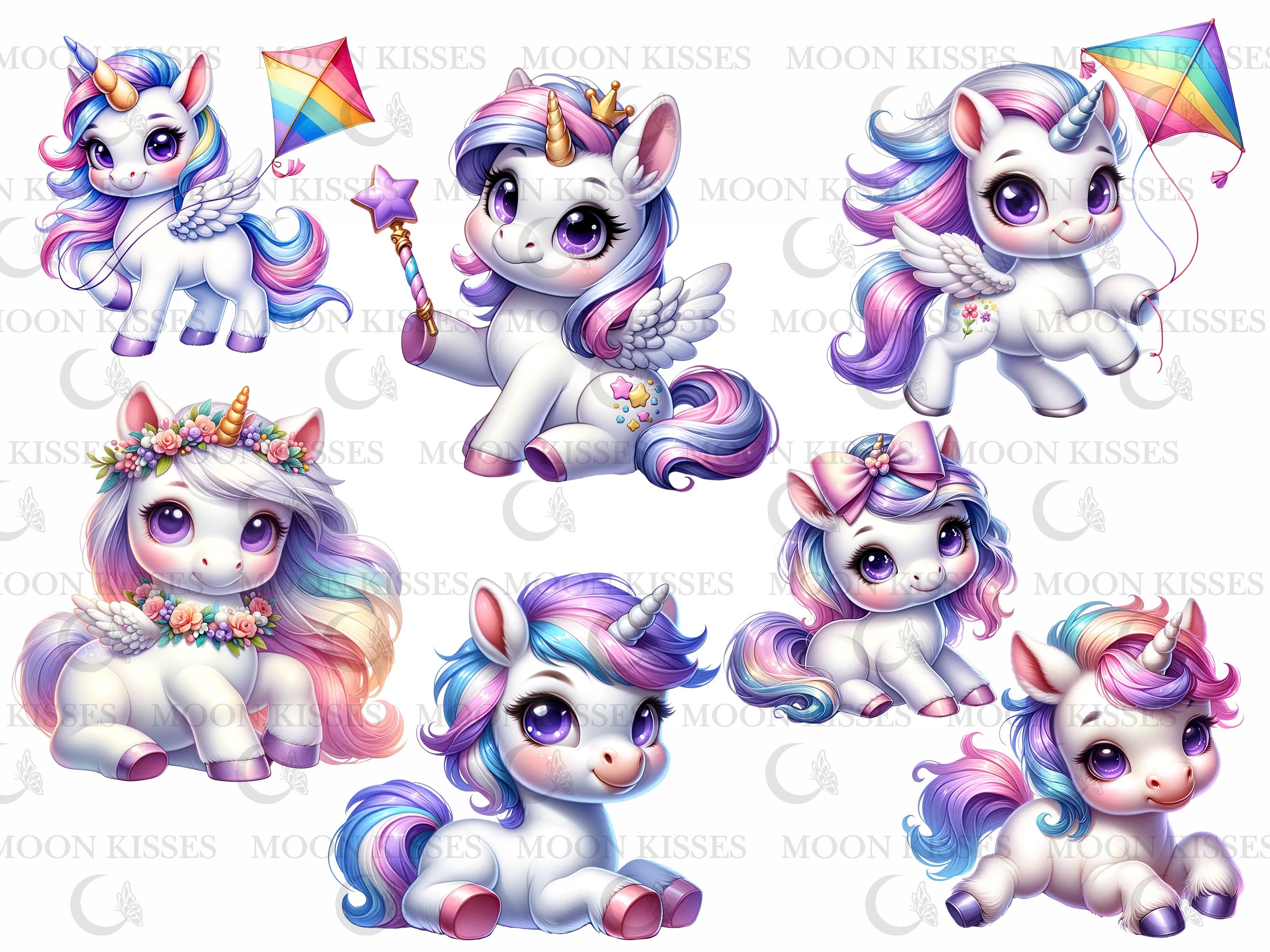 Cute Unicorn Clipart Bundle, Watercolor Unicorns Clip Art, Rainbow ...