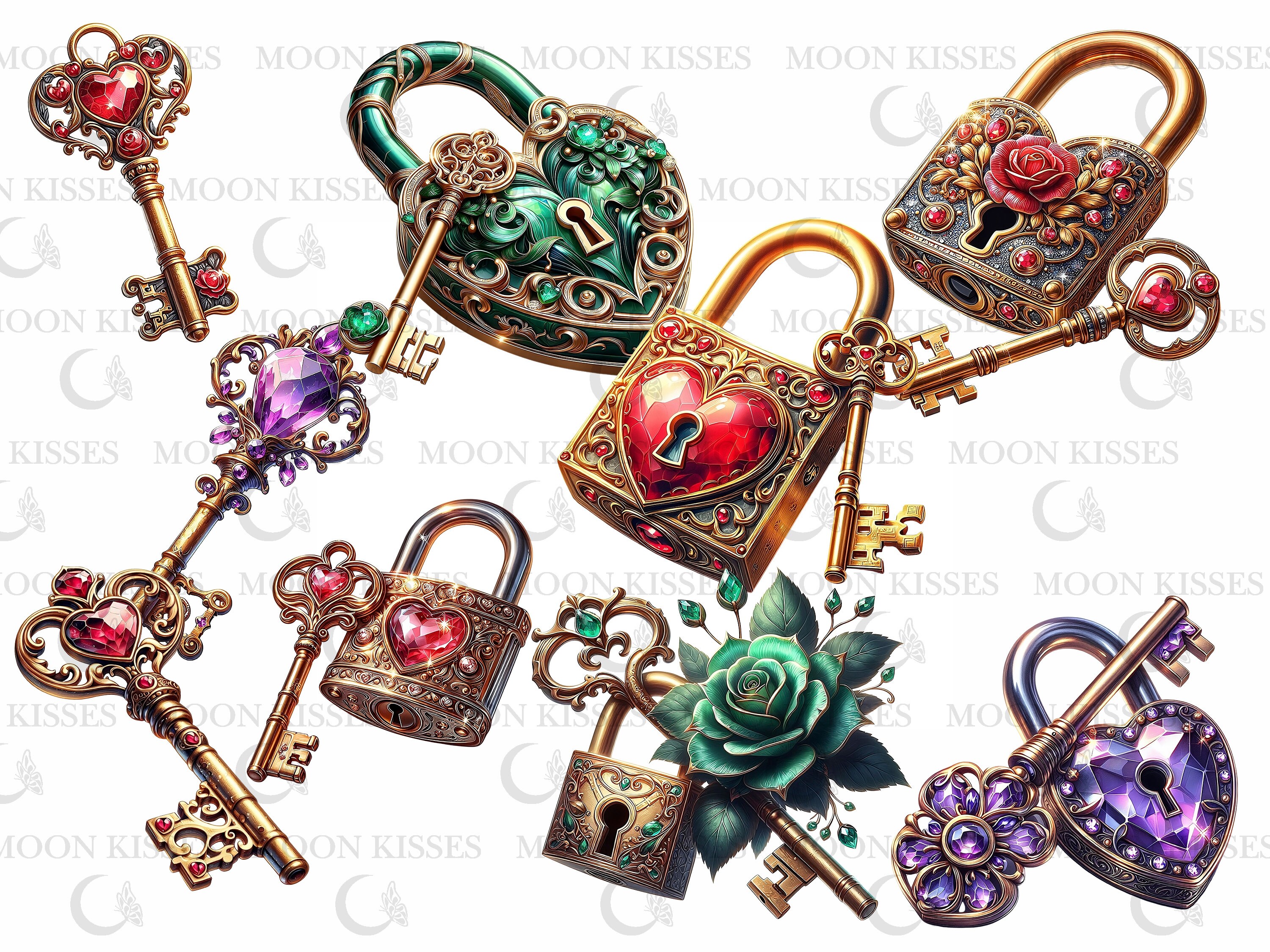 Valentine's Padlock and Keys Clipart Romantic Padlock Keys PNG Love ...