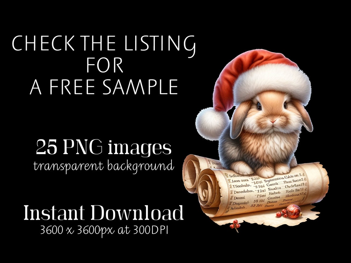 Christmas Bunny Clipart Watercolor Rabbit Illustration Design Cute ...