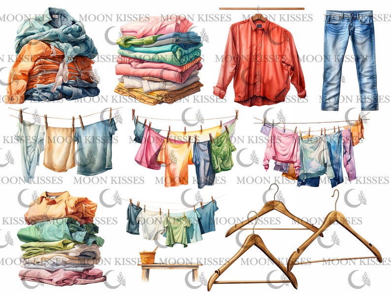 Laundry Room Watercolor Clip Art: Washing Machine, Ironing Board ...