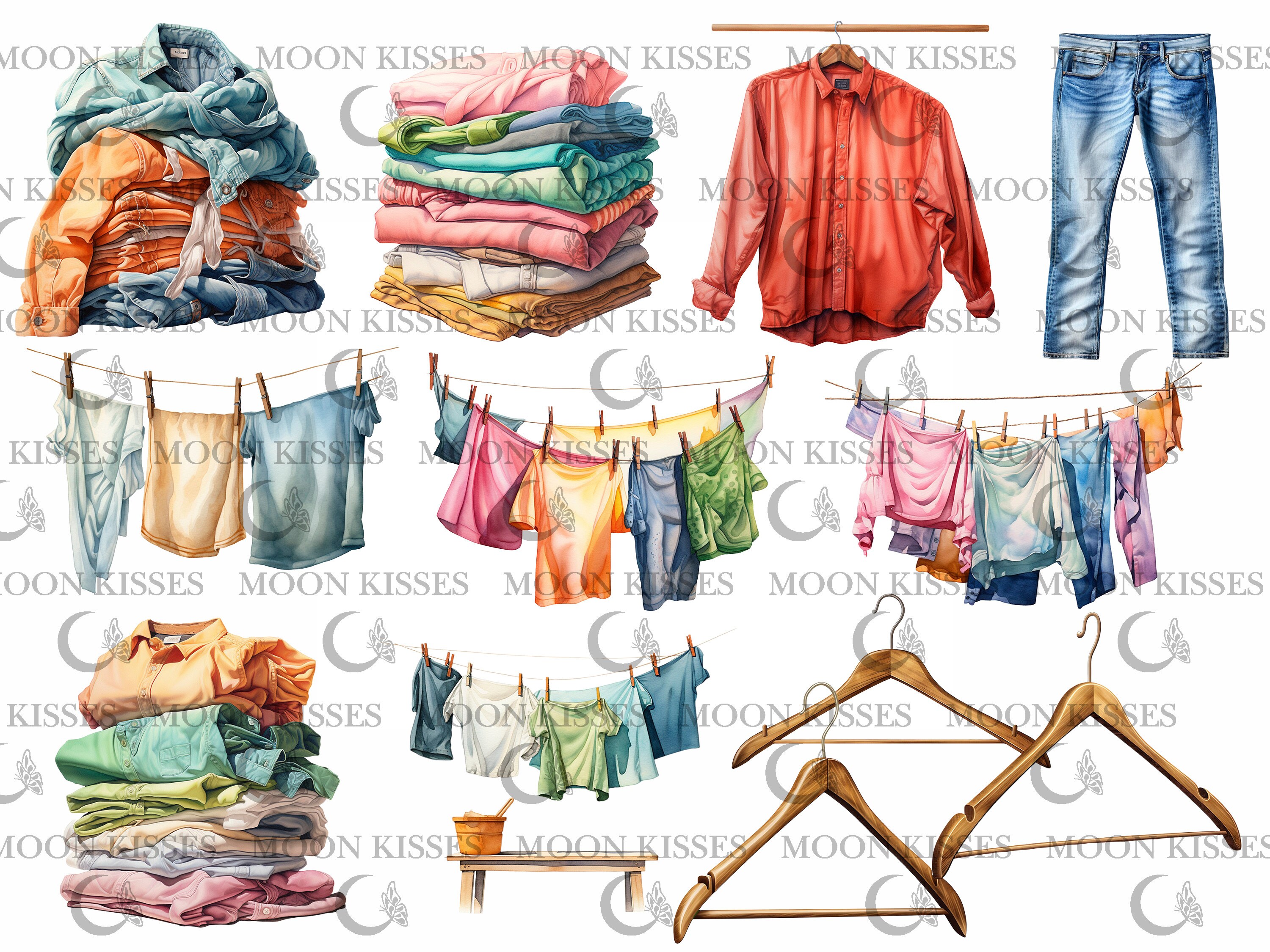 Laundry Room Watercolor Clip Art: Washing Machine, Ironing Board ...