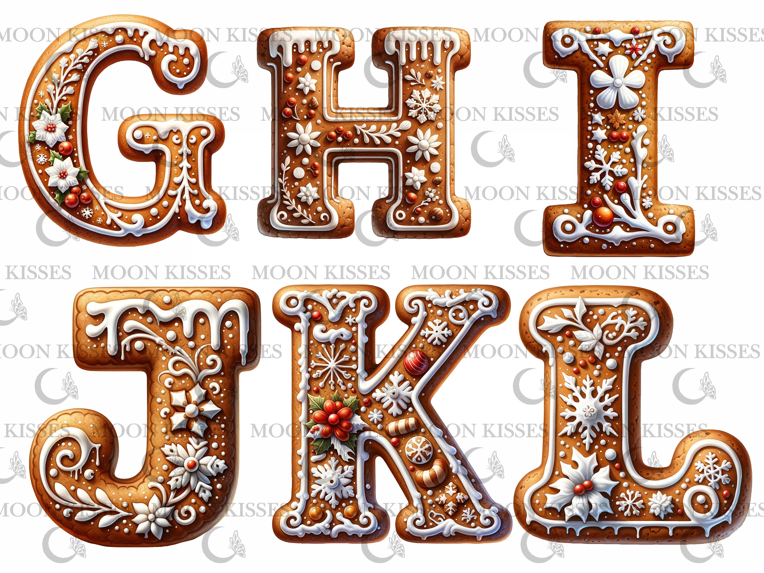 Gingerbread Letters Clipart Cookie Alphabet PNG Christmas Alphabet PNG ...