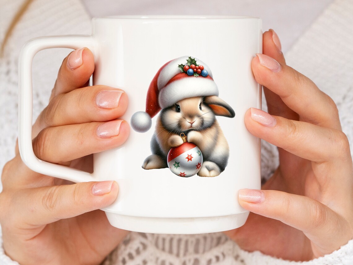 Christmas Bunny Clipart Watercolor Rabbit Illustration Design Cute ...