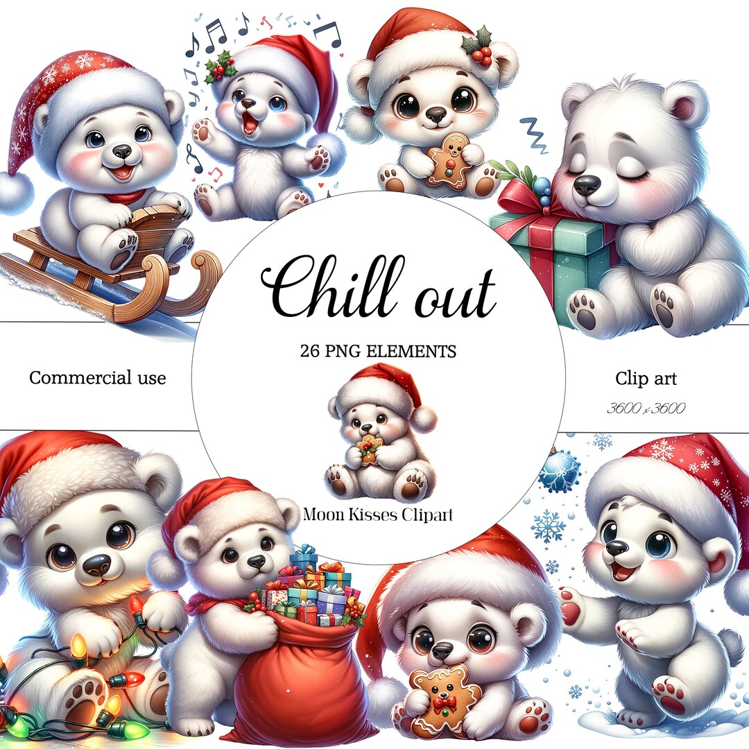 Polar Bear Clipart Christmas Polar Bear PNG Cute Bear Nursery Art Polar ...