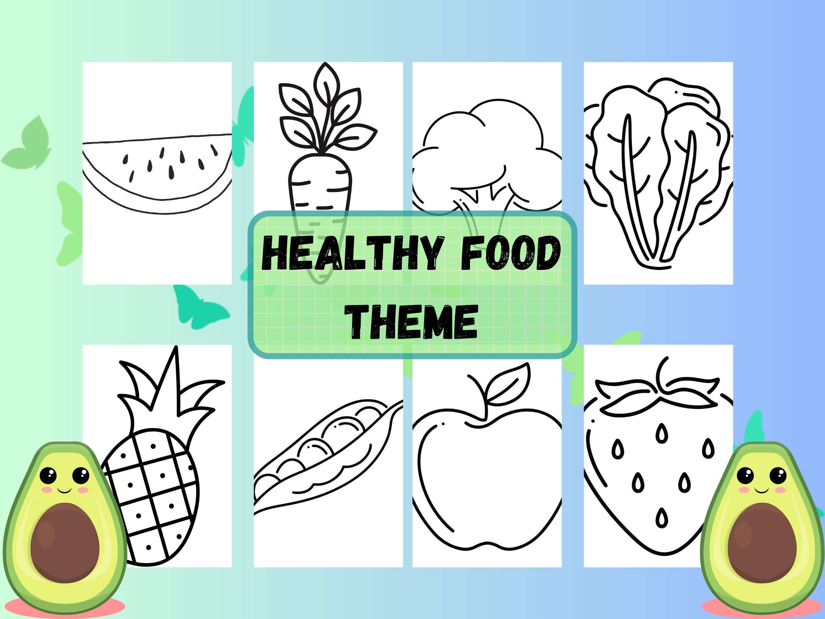 50 COLORING Pages for Kids | Healthy Food Theme | Preschoolers Toddlers ...