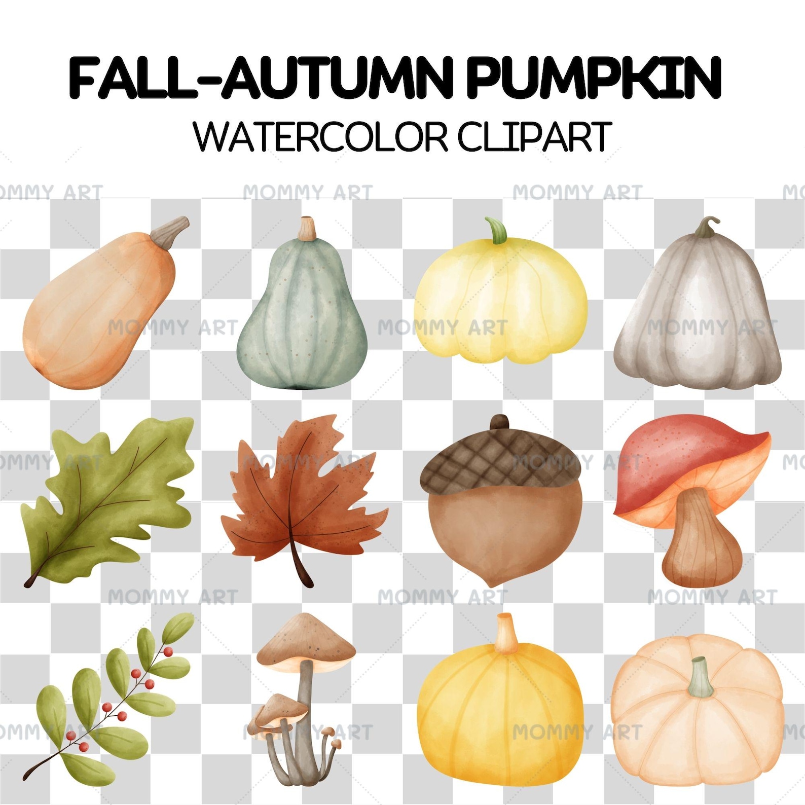 Fall Autumn Pumpkin Clipart Set | Hand-drawn Harvest Graphics | 12 High ...