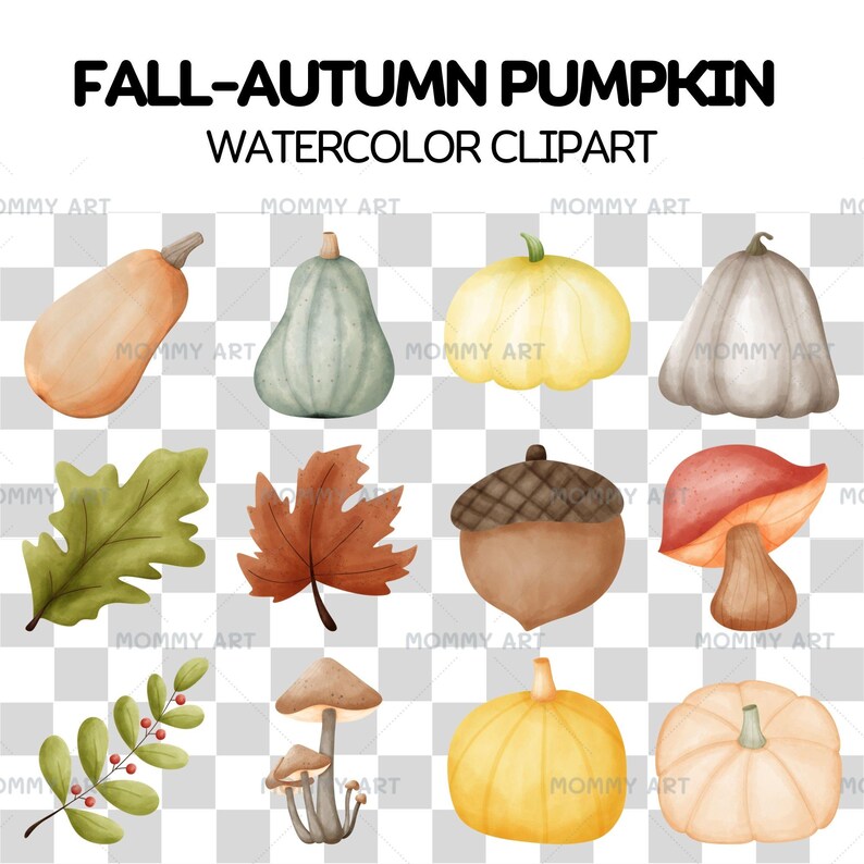 Fall Autumn Pumpkin Clipart Set | Hand-drawn Harvest Graphics | 12 High ...